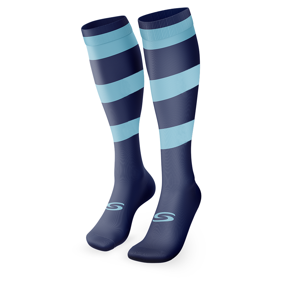 SS Socks Hooped - Navy/Sky | Serious Sport